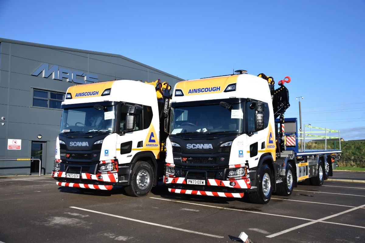 4 x Scania P500 XT 8x2 Flatbed trucks for Ainscough